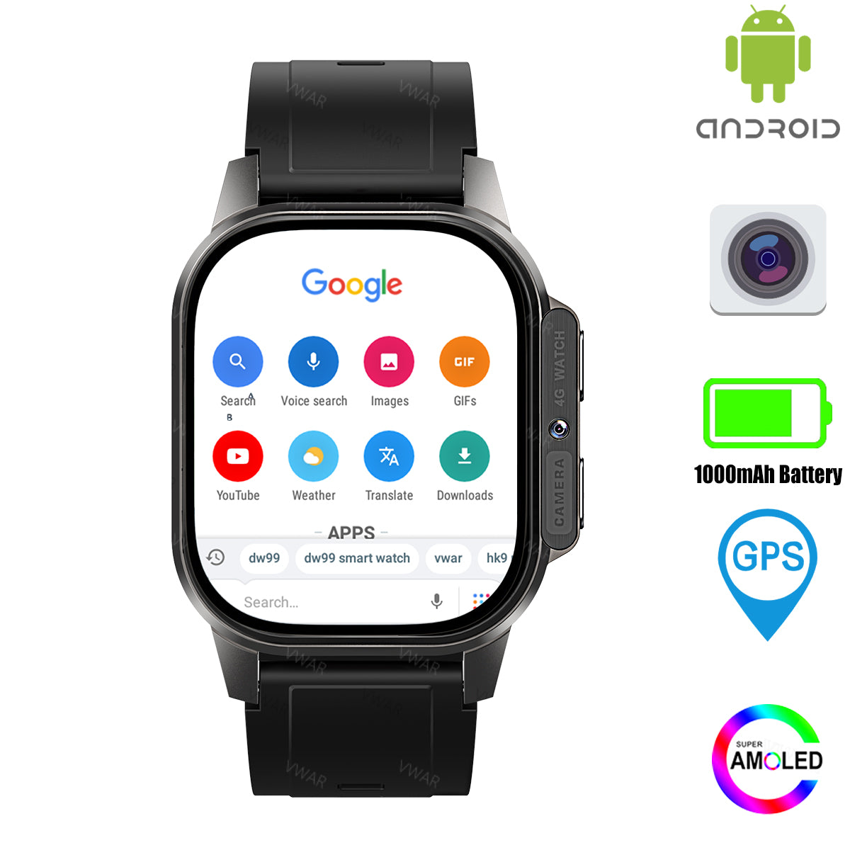 VWAR GEAR3 Rugged Smart Watch 4G Android System AMOLED Screem Metal ...