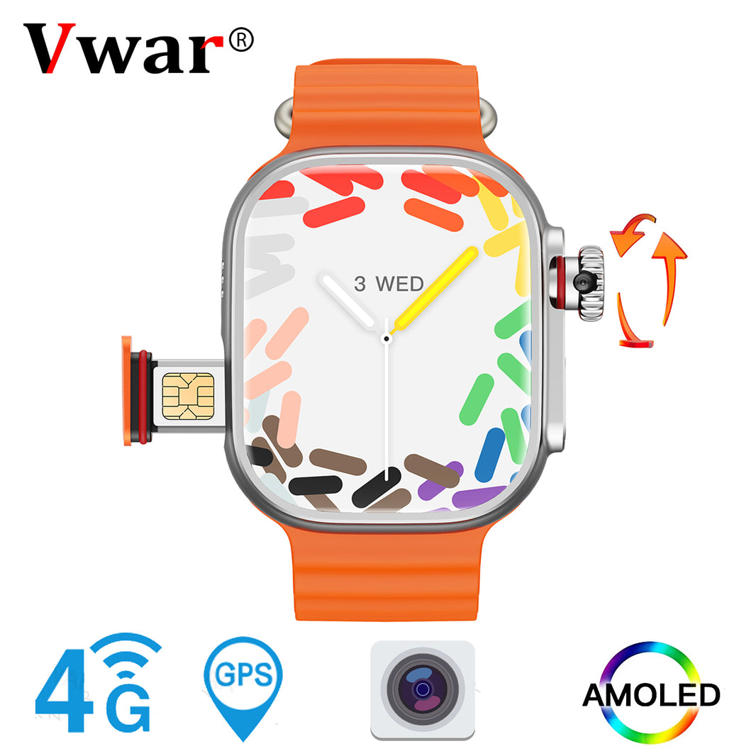 VWAR S9 ULTRA 4G Android Smart Watch With SIM Retractable Cam & AMOLED Display – vwar