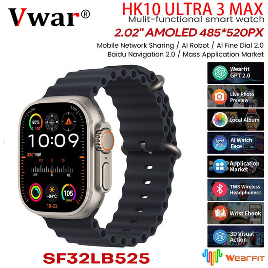 VWAR HK10 ULTRA 3 Max Smartwatch –Bluetooth Network Share, AI Robot, A – vwar