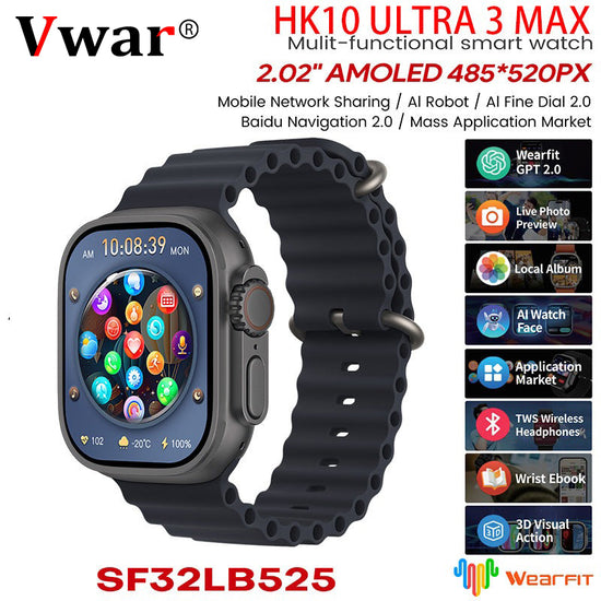 VWAR HK10 ULTRA 3 Max Smartwatch –Bluetooth Network Share, AI Robot, A – vwar